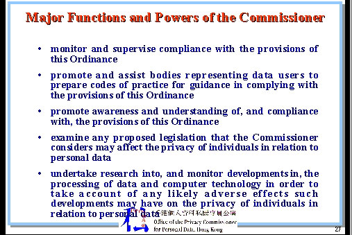 Major Functions and Powers of the Commissioner